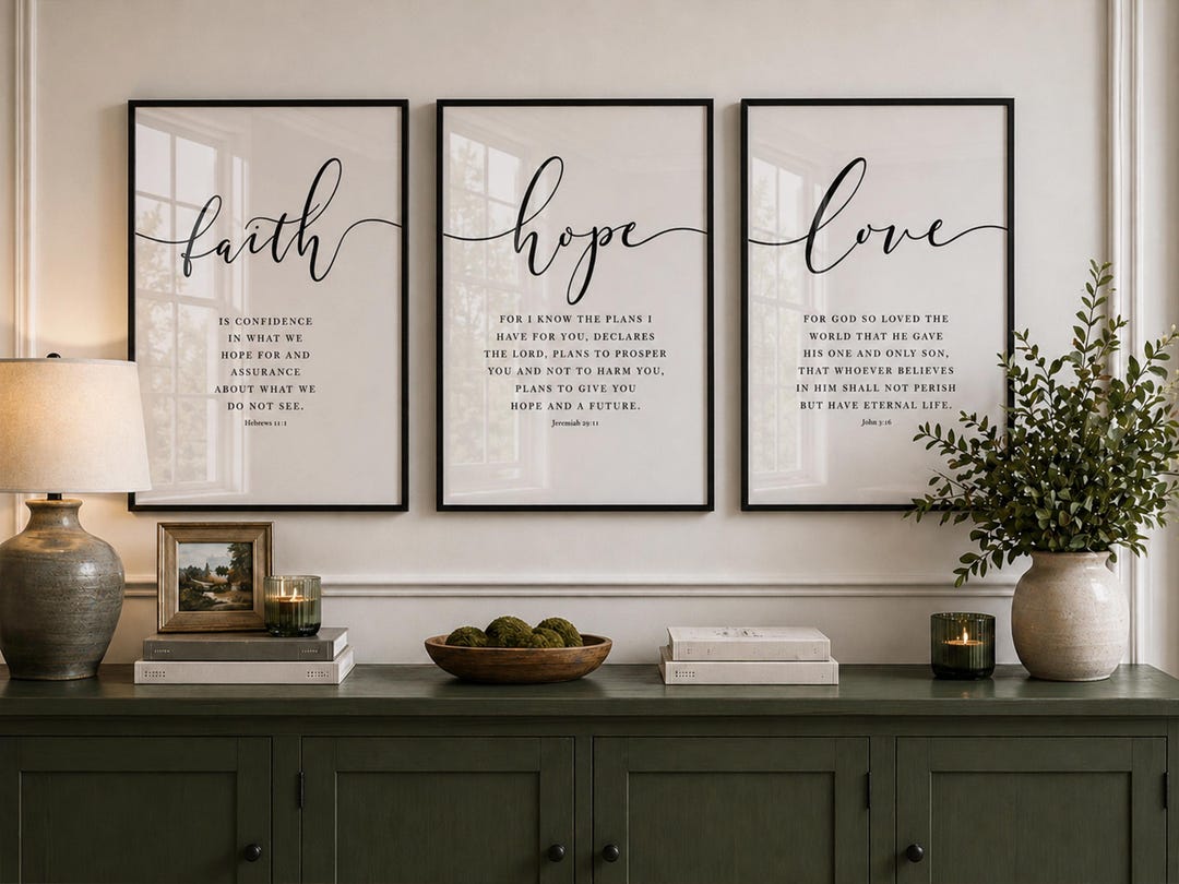Faith Hope Love Scripture Wall Art Set: Christian Home Decor (digital ...