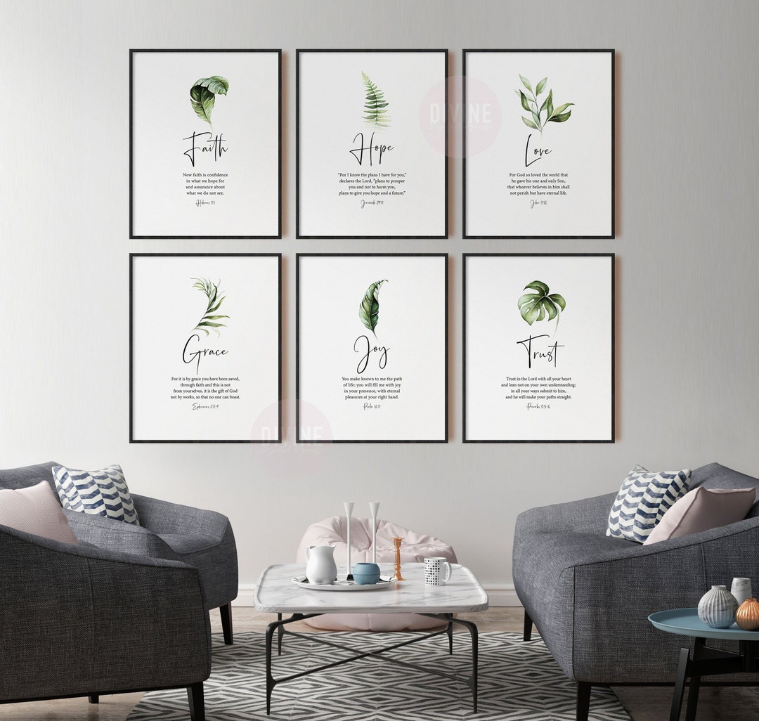 Scripture Gallery Wall Art Set of 6, Faith Hope Love Grace Joy Trust ...