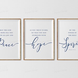 Bible Verse Wall Art, Navy Blue Christian Home Decor, Romans 15 13 ...