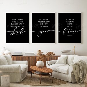 Large Black Scripture Set of 3 Prints, Jeremiah 29 Bible Verse Wall Art ...