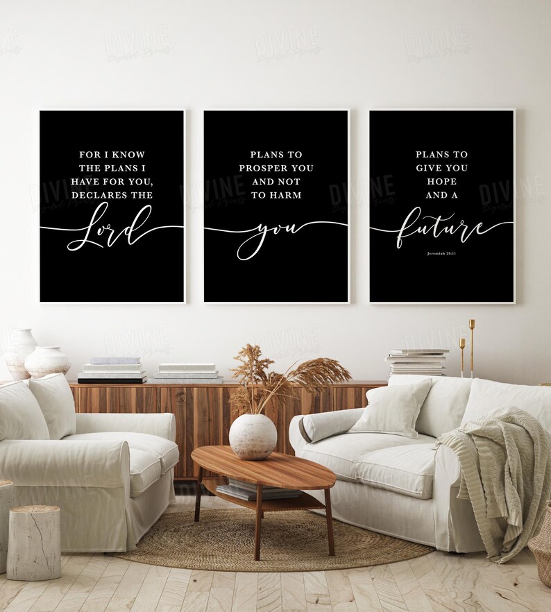 Large Black Scripture Set of 3 Prints Jeremiah 29 Bible Verse | Etsy