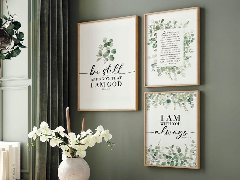 Eucalyptus Bible Verse Wall Art: Christian Farmhouse Decor (set of 3 ...