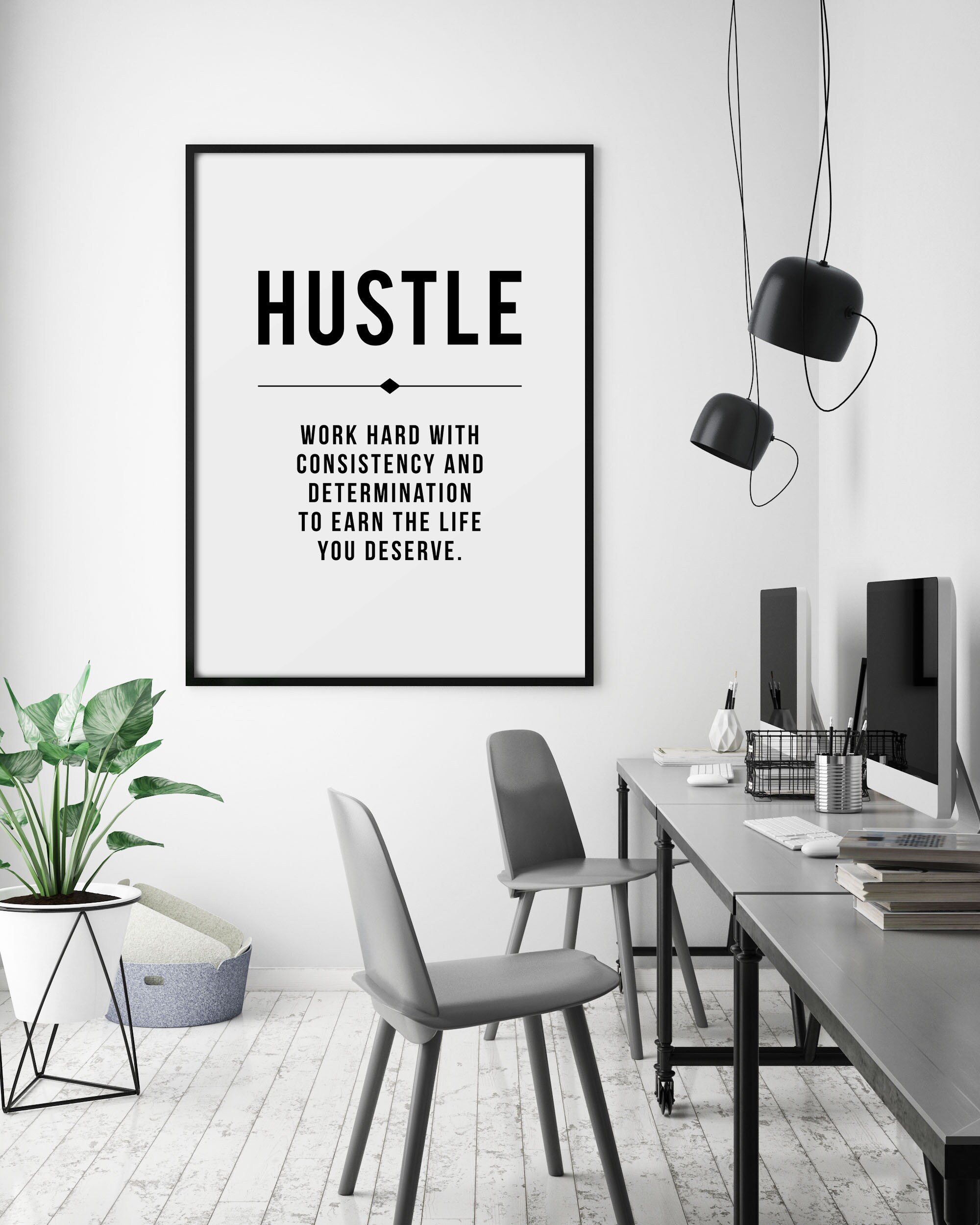 Hustle Office Poster Positive Quote Motivational Wall Art | Etsy