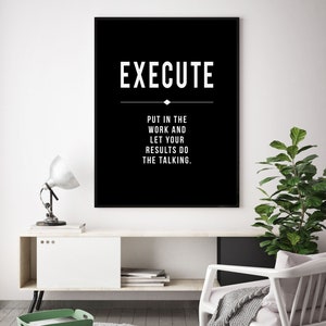 Execution Definition Office Wall Art, Modern Black Decor, Execute Quote ...