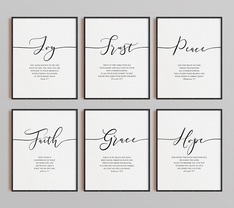 Christian Quotes Wall Art Church Set of 6 Prints Faith Hope | Etsy