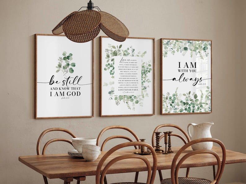 Eucalyptus Bible Verse Wall Art: Christian Farmhouse Decor (set of 3 ...