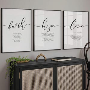 Faith Hope Love, Bible Verse Wall Art, Set of 3 Prints, ESV Scripture Quote Hebrews 11, Jeremiah ...