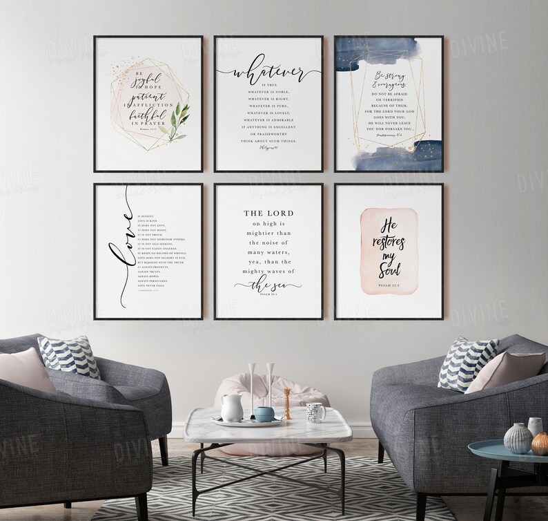 Set of 12 Scripture Gallery Set, Christian Prints, Bible Verse Wall Art ...