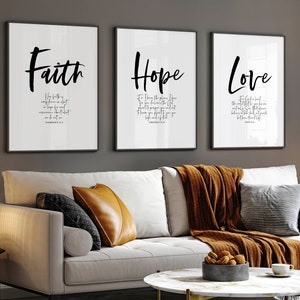 Faith Hope Love, Boho Bedroom Wall Art, Scripture Home Decor, Christian ...