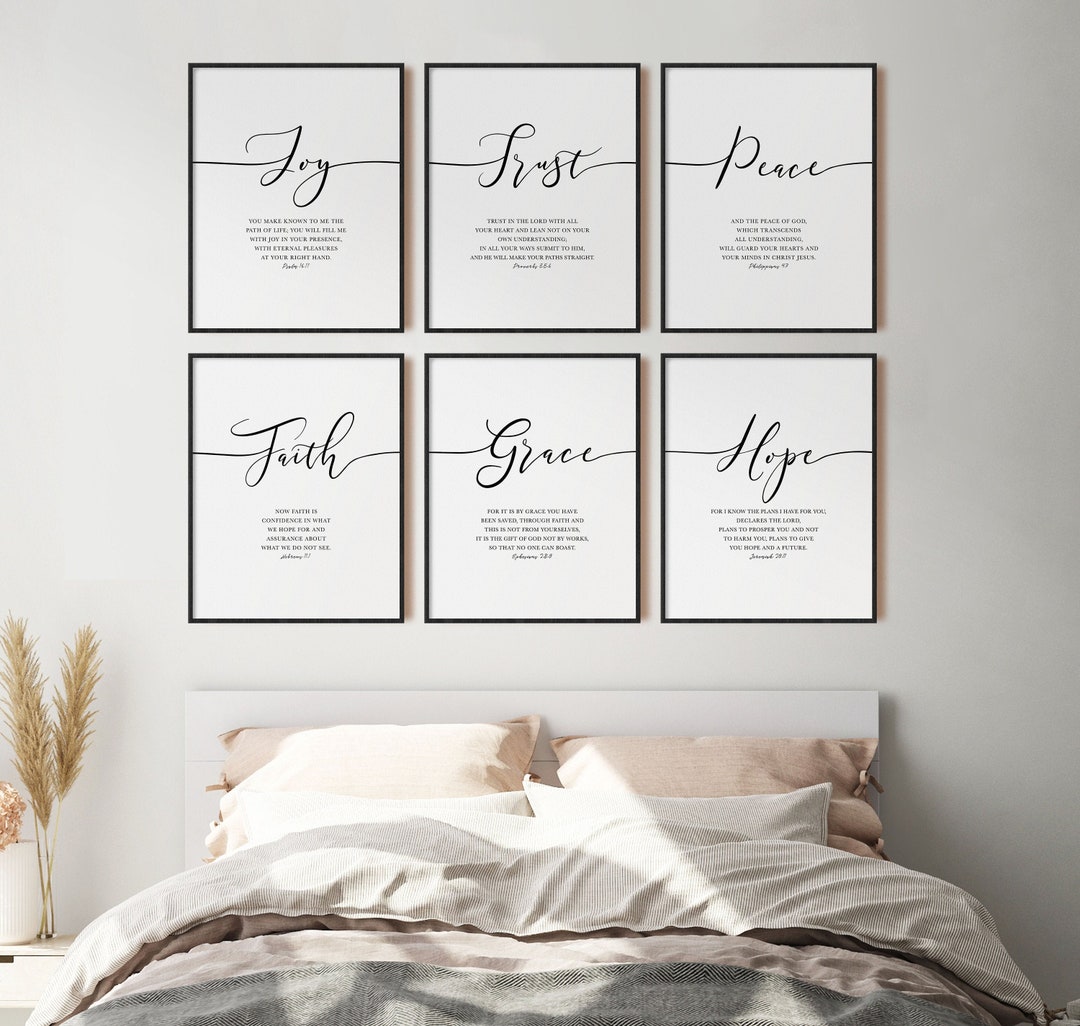 Christian Quotes Wall Art, Church Set of 6 Prints, Faith Hope Peace ...