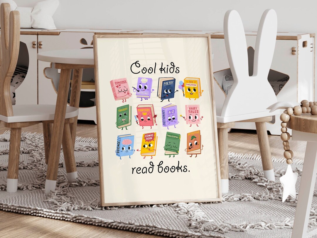 Book Kid Poster Library Children’s Sign Character Playroom Reading ...