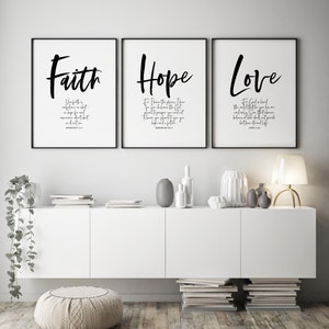 Faith Hope Love, Boho Bedroom Wall Art, Scripture Home Decor, Christian ...