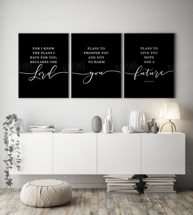 Large Black Scripture Set of 3 Prints Jeremiah 29 Bible Verse | Etsy
