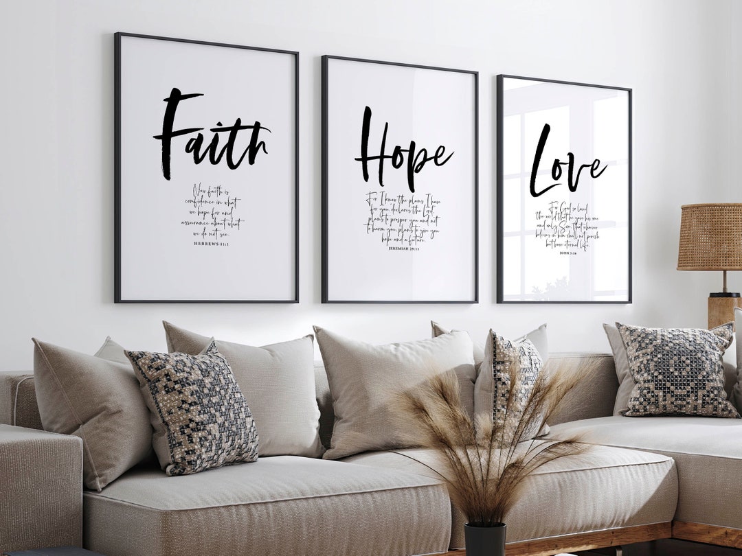 Faith Hope Love, Boho Bedroom Wall Art, Scripture Home Decor, Christian ...