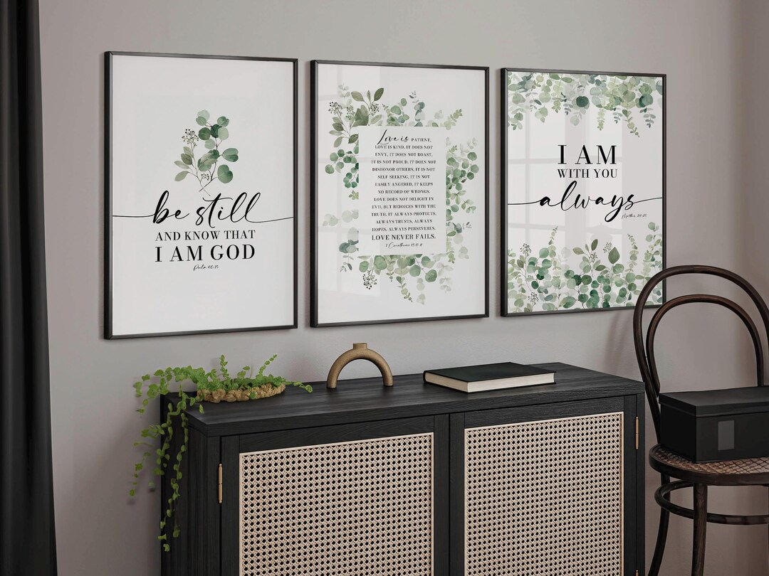 Eucalyptus Bible Verse Wall Art: Christian Farmhouse Decor (set of 3 ...