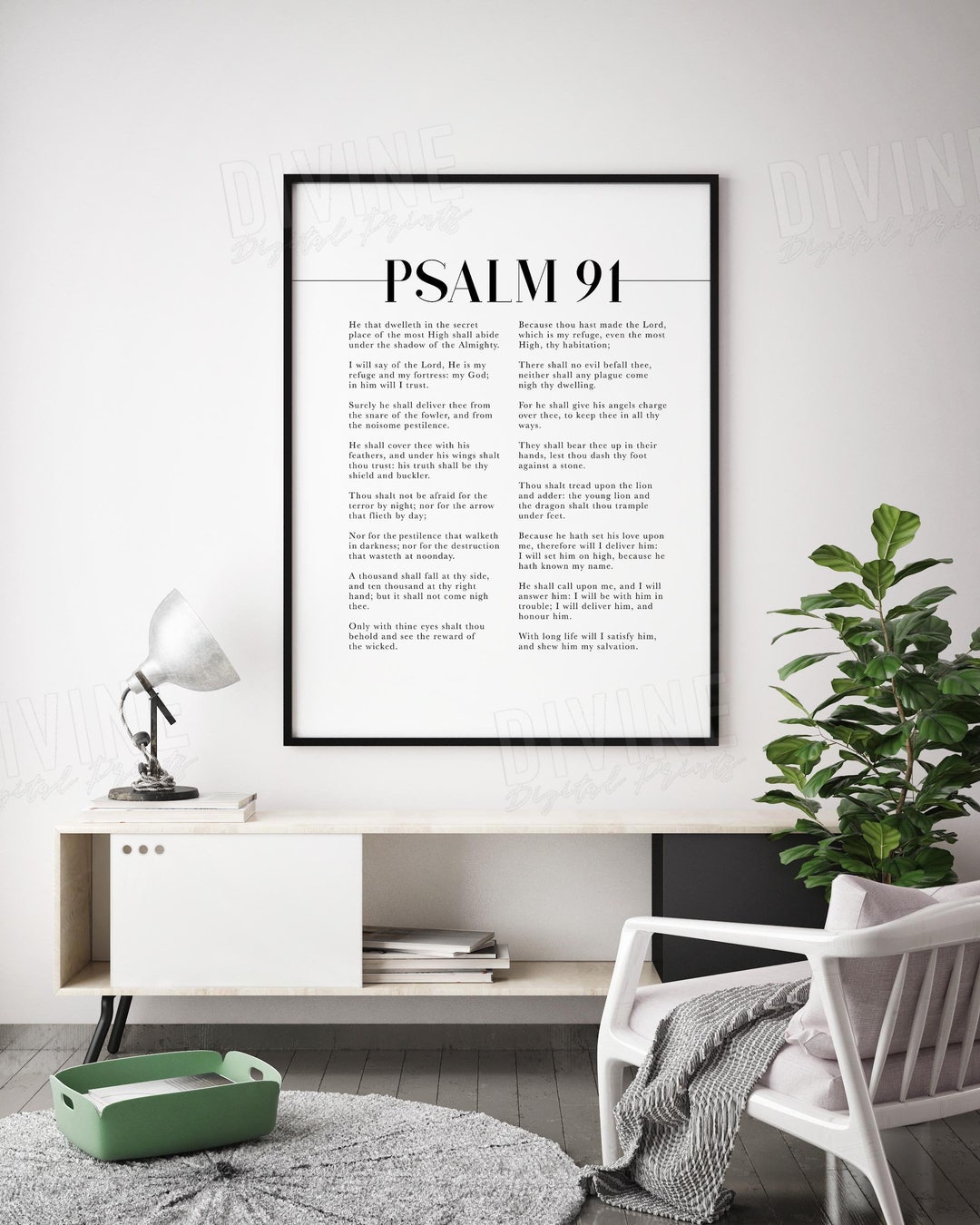 Psalm 91 Wall Art, Full Scripture 91 King James Version, Popular Bible ...