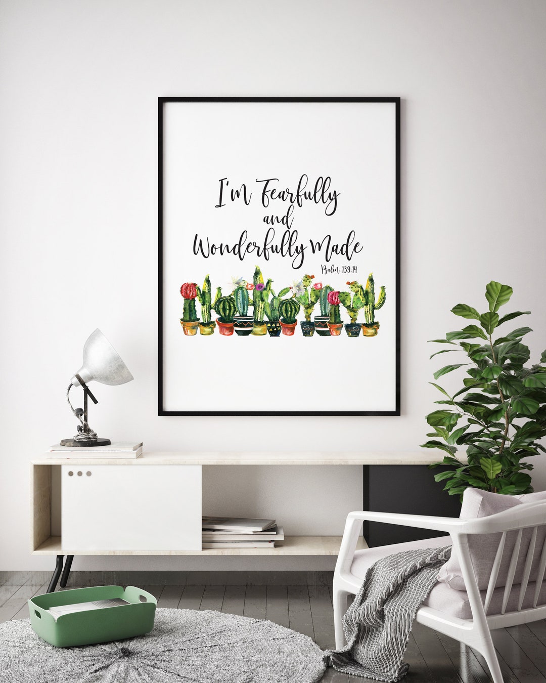 Bible Verse Wall Art, Psalm 139 Printable, Cactus Inspirational Print ...