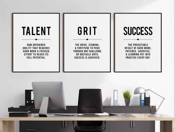 Talent Grit Success Quote Office Decor Set of 3 Prints Large - Etsy