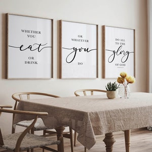 Dining Room Wall Art Bible Verse Kitchen Poster Whether You Eat or ...