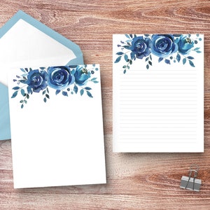 Blue Writing Paper, Stationary Set, Letter Writing Set, Digital ...