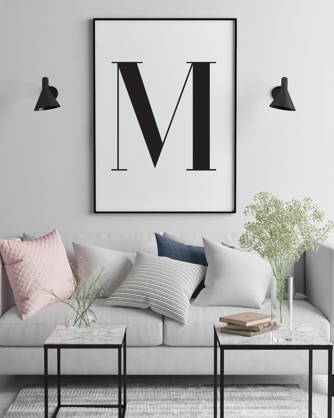Letter M Print M Wall Art Decor Monogram Printable Nursery | Etsy