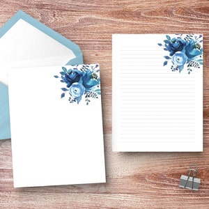 Blue Writing Paper, Stationary Set, Letter Writing Set, Digital ...