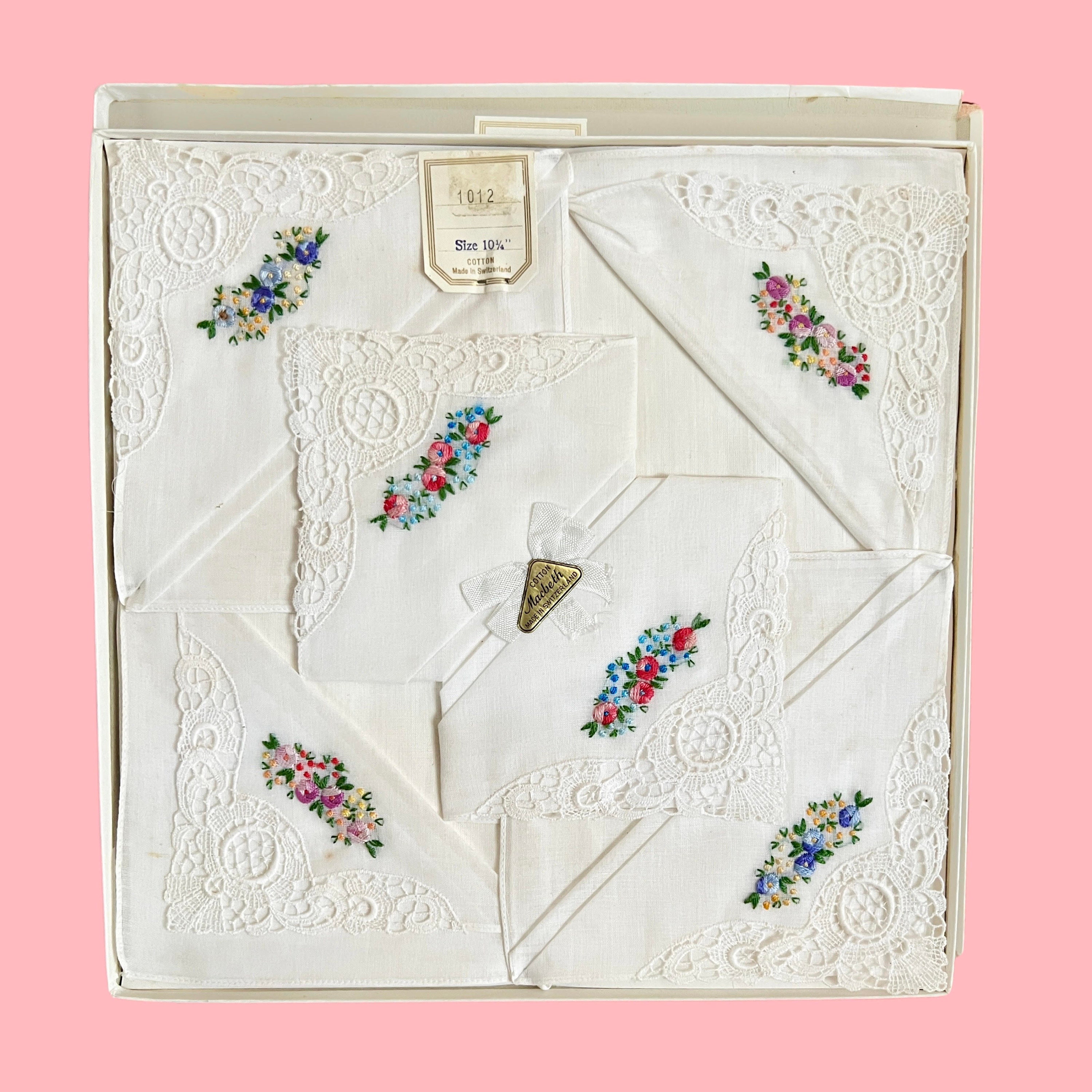 Macbeth 1960s vintage set of 6 Swiss cotton embroidered ladies ...