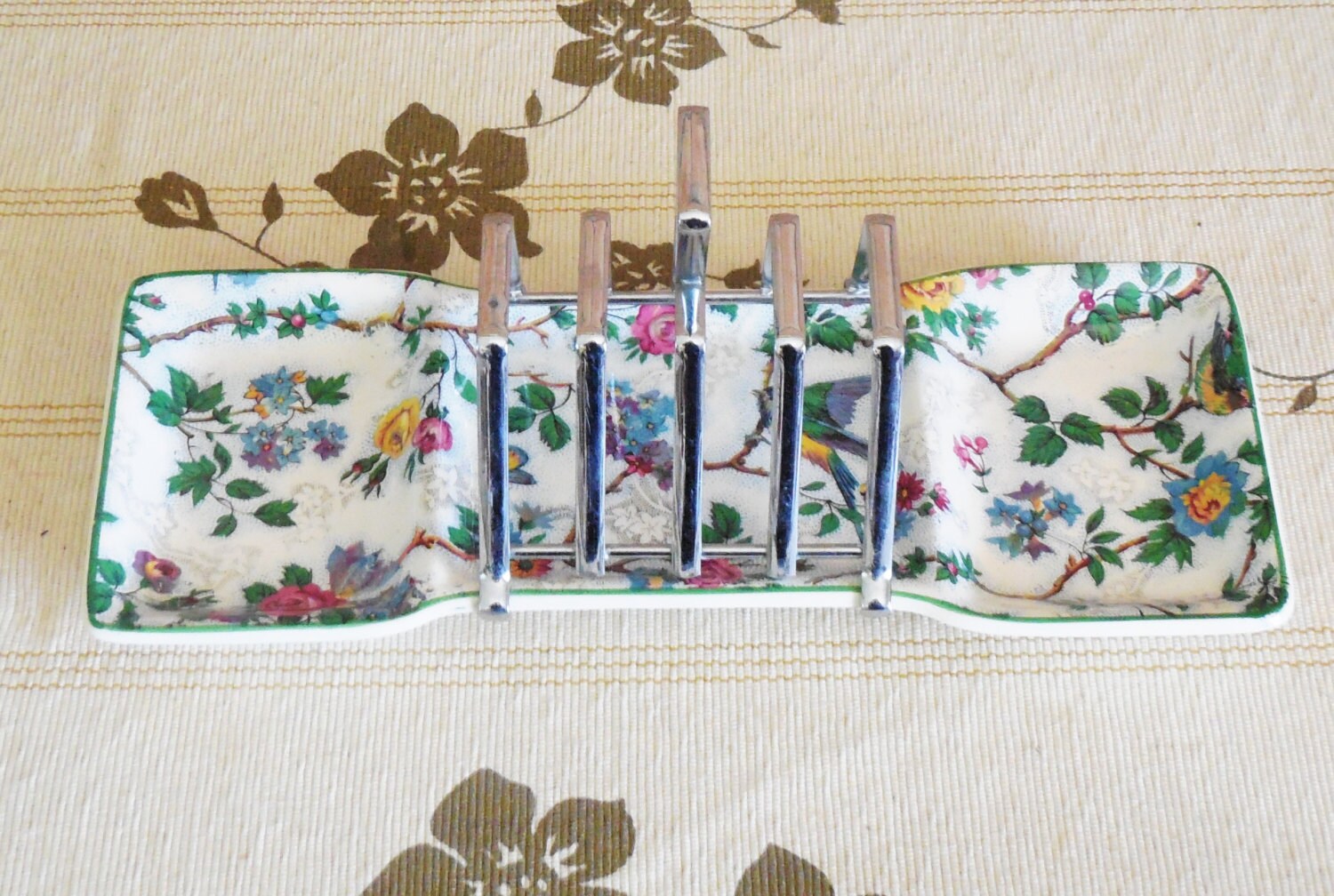Midwinter Stylecraft 5 bar toast rack rare floral vine with birds ...