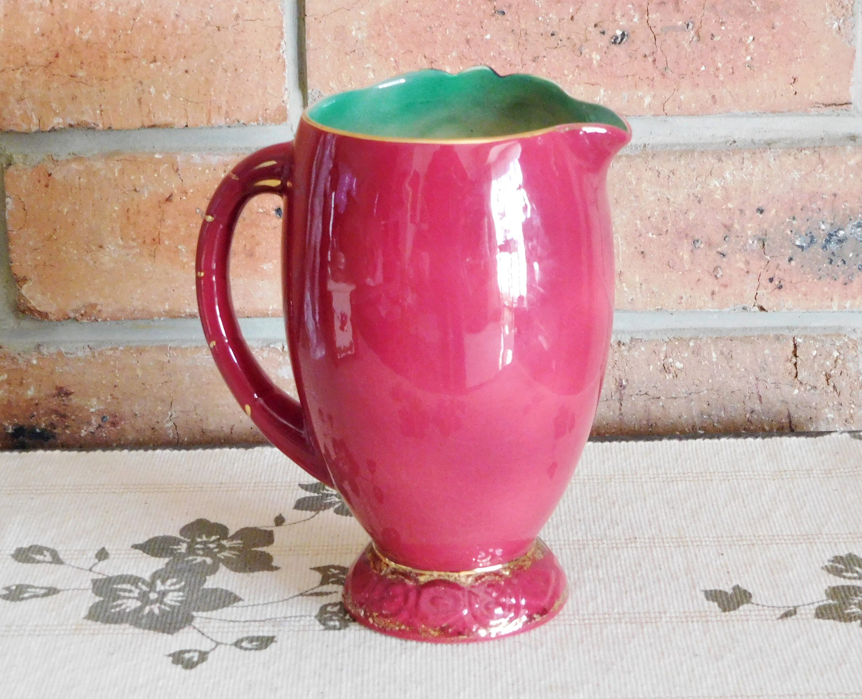 Beswick Ware England vintage 1940s deep pink palm tree jug, pitcher ...