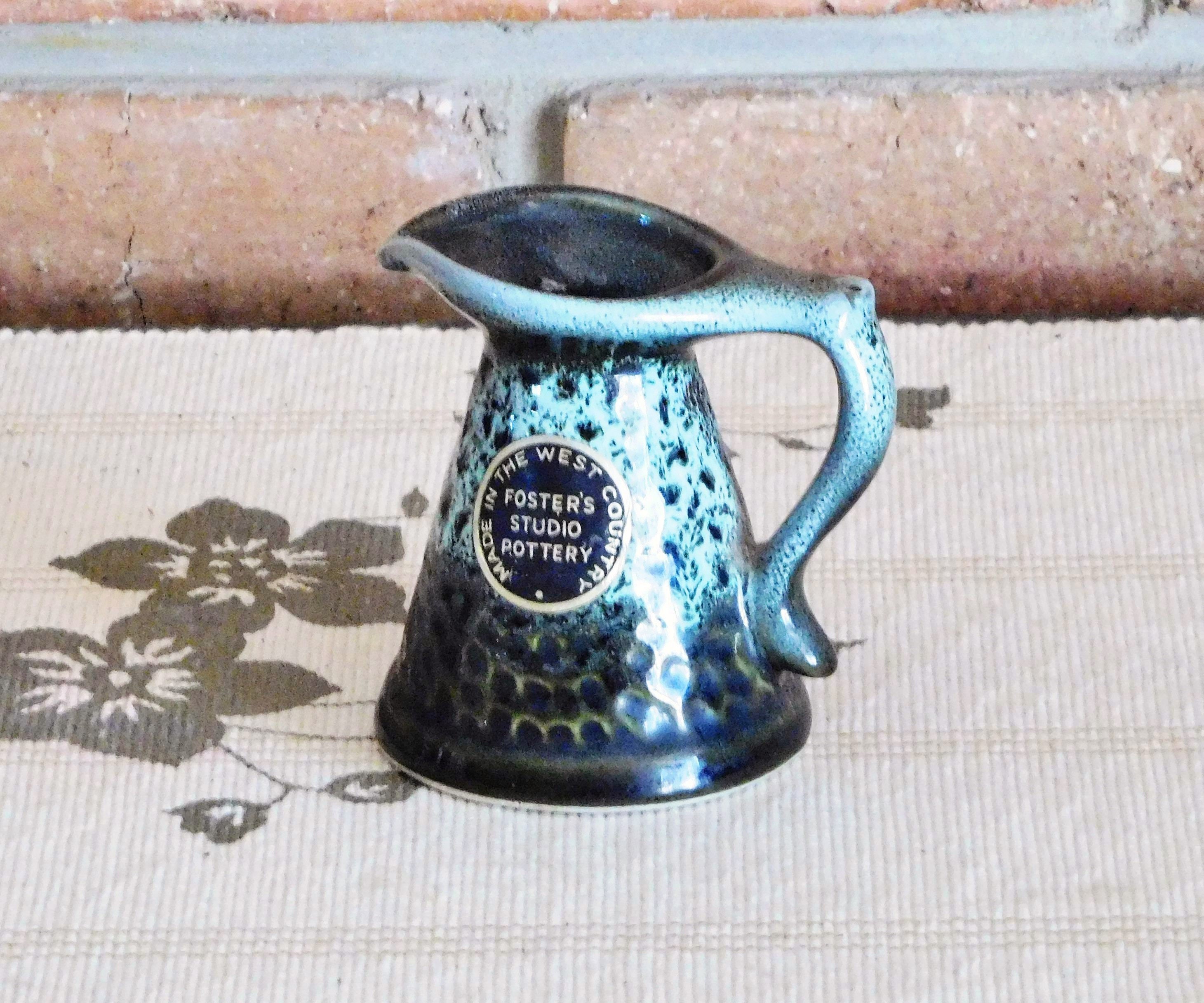 Fosters Studio Pottery Cornwall small teal green drip glaze creamer ...