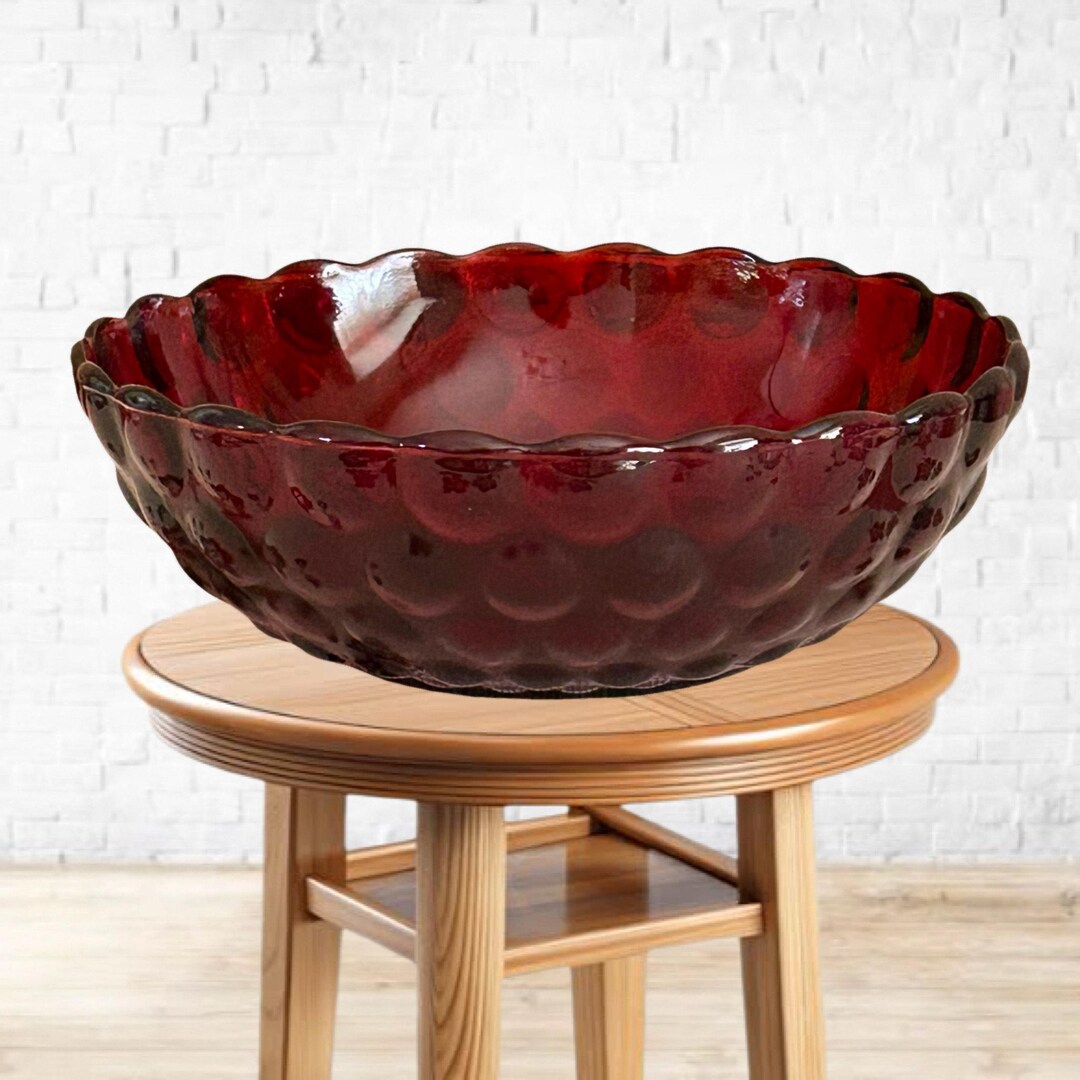 Anchor Hocking Ruby Red Bubble Glass 20cm Serving Bowl Vintage 1950s - Etsy