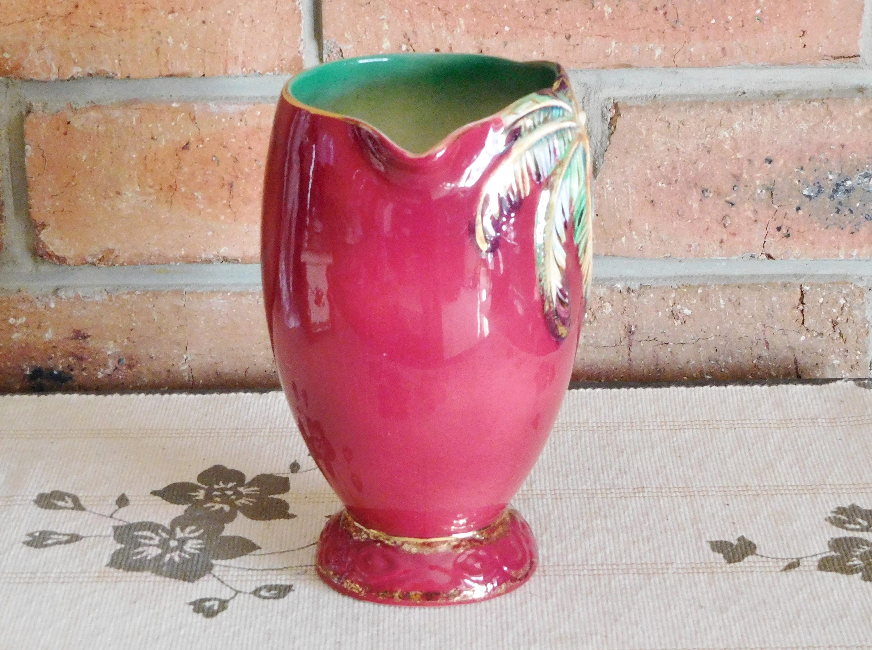 Beswick Ware England vintage 1940s deep pink palm tree jug, pitcher ...
