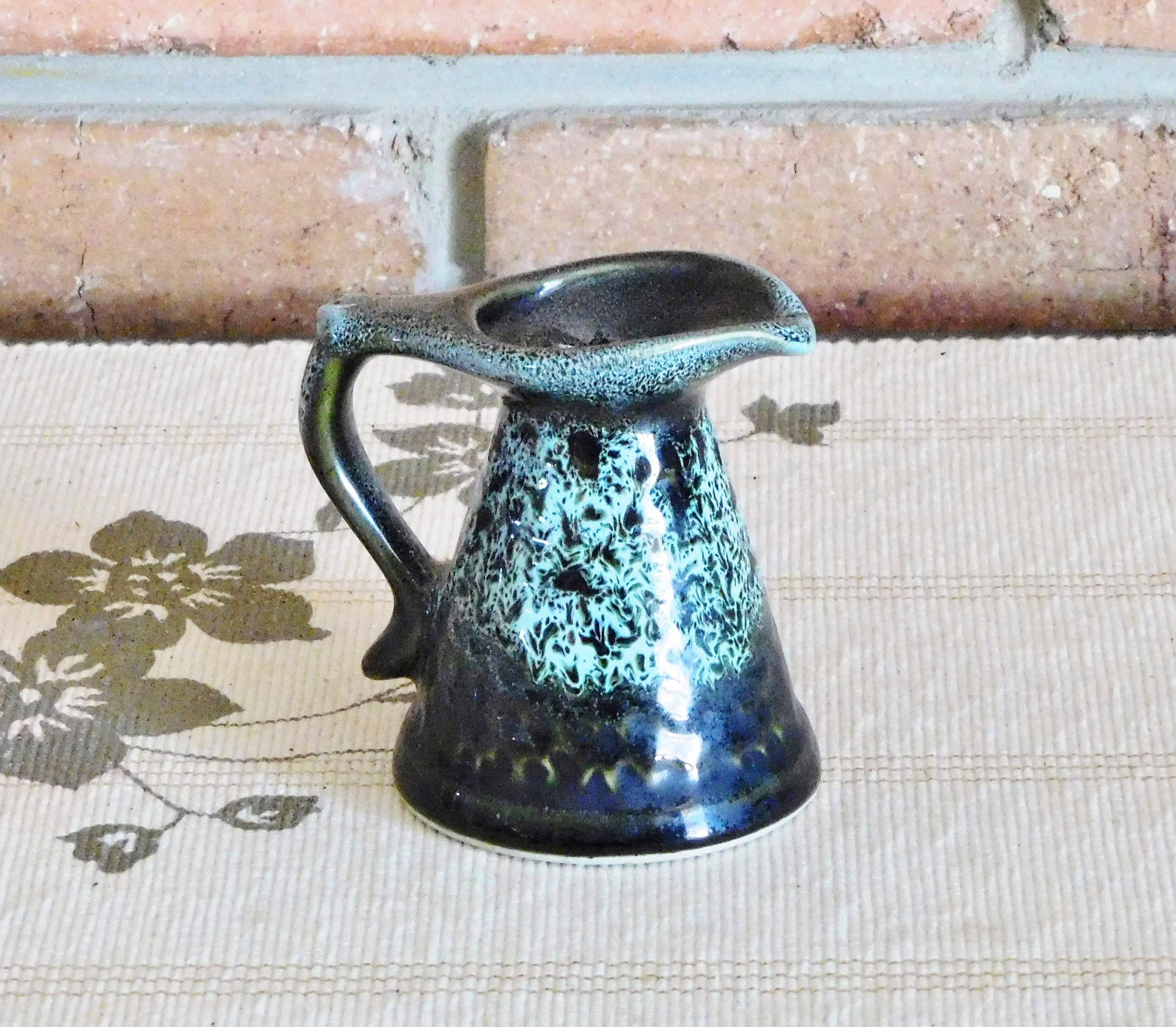 Fosters Studio Pottery Cornwall small teal green drip glaze creamer ...