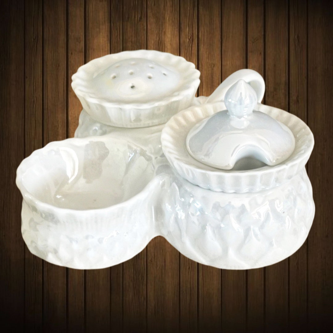 1970s Vintage White Lustre Ceramic Conjoined Condiments Set - Etsy ...