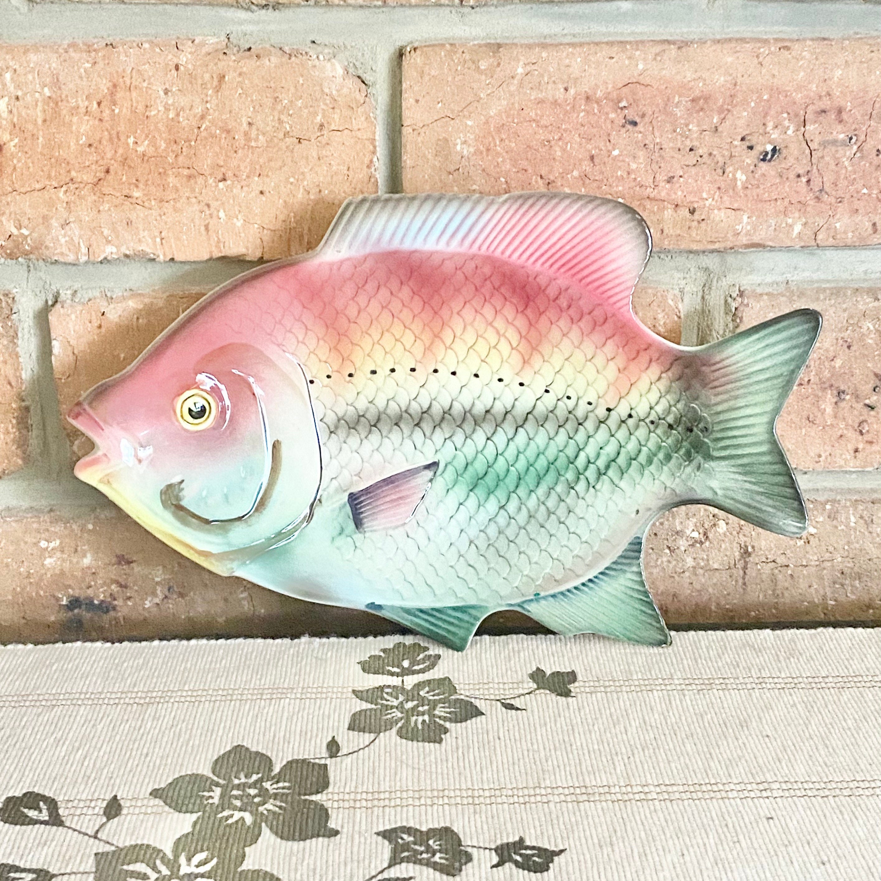 Japanese mid century vintage ceramic rainbow fish seafood oyster sushi ...
