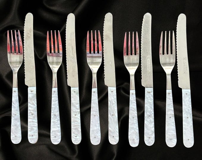 Mid Century German Solingen Pearl Handle Knife and Fork Set Tiefenwelle ...