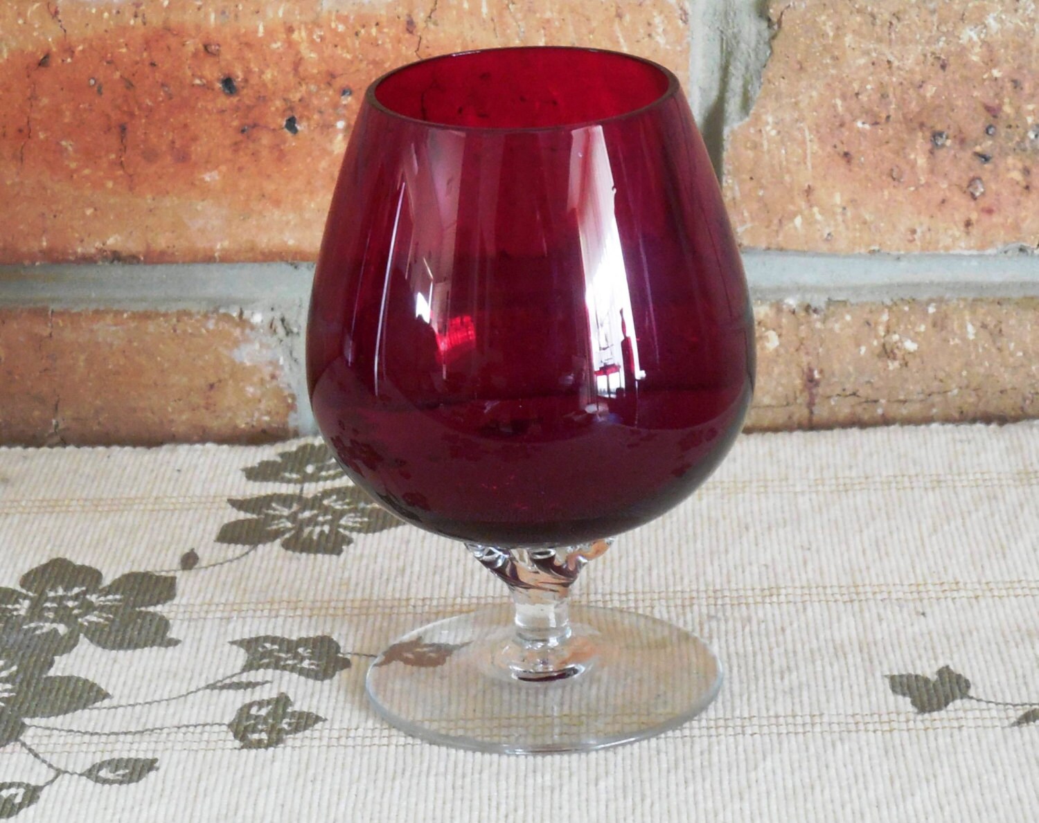 Bohemia Czech deep ruby red glass brandy balloon, vintage 1970s