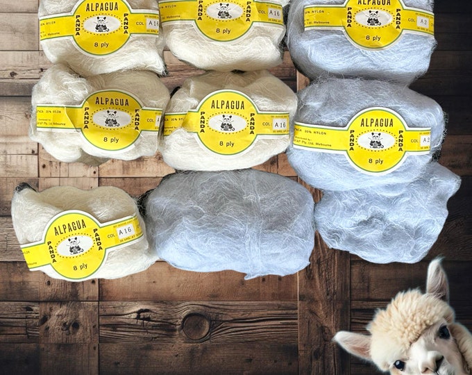 Vintage Panda Alpagua Yarn: 7 Skeins, Blue & Cream 8-ply Alpaca Blend ...