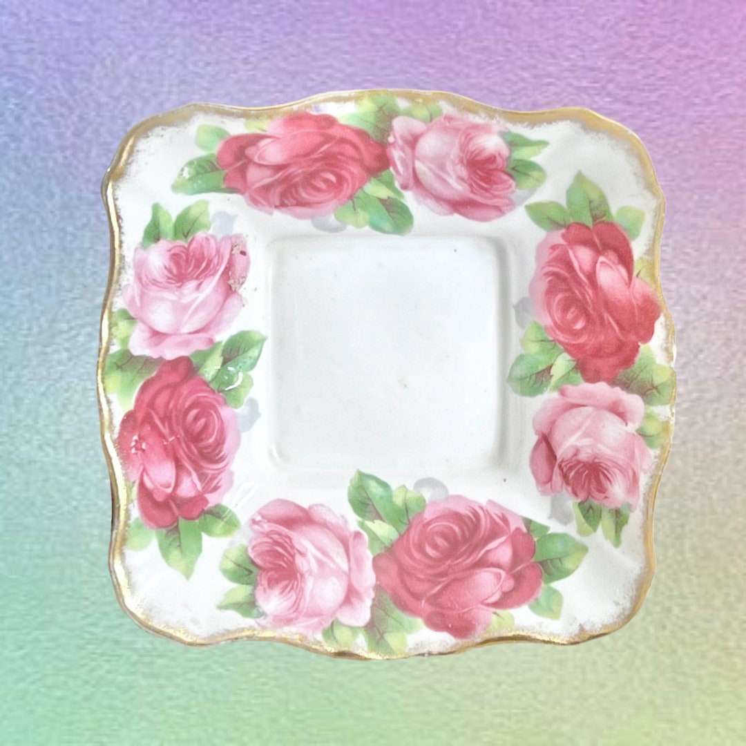 Royal Albert Old English Rose 1960s Small Square Fluted Edge Pin Dish ...