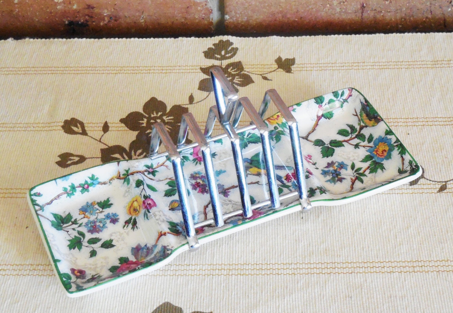 Midwinter Stylecraft 5 bar toast rack rare floral vine with birds ...