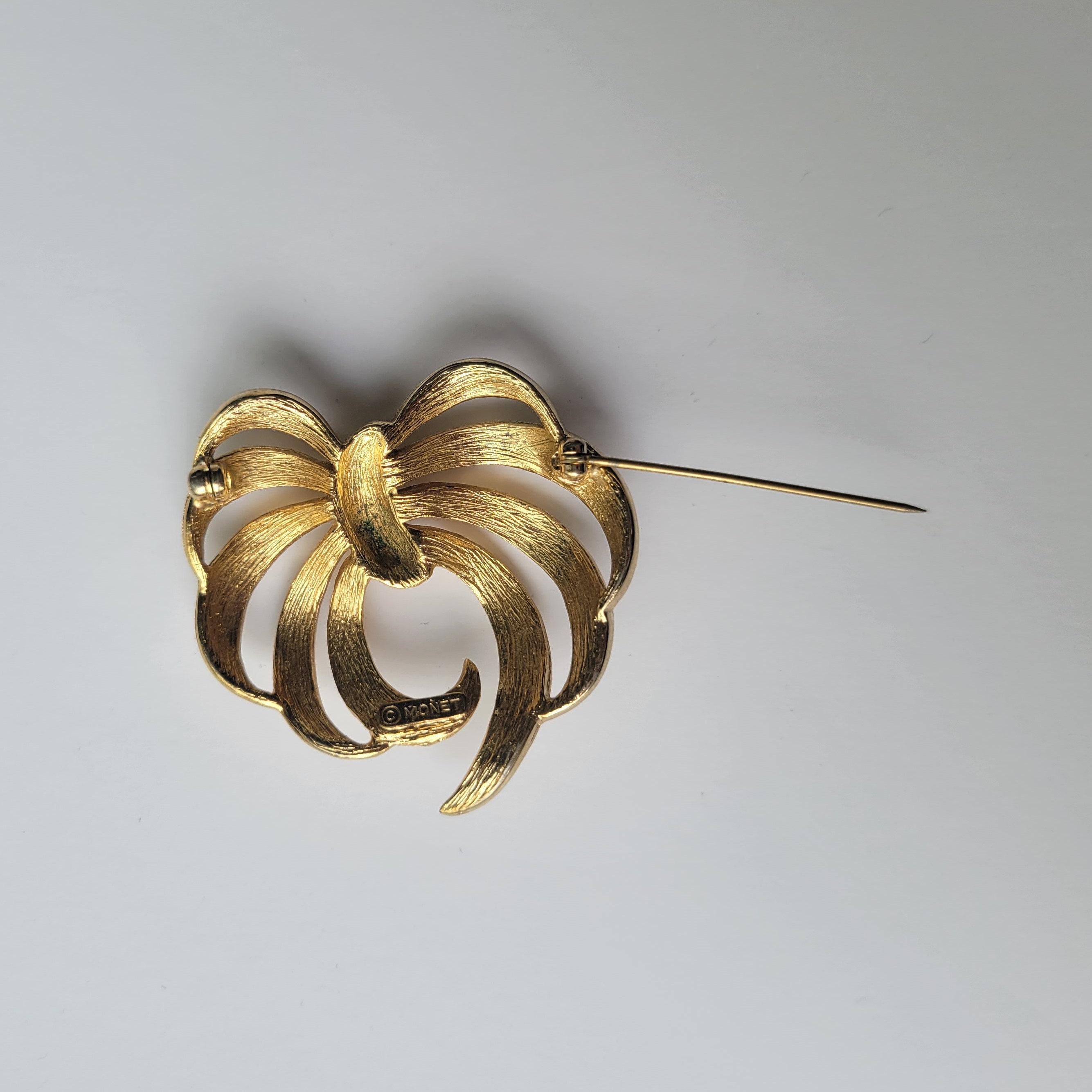 Vintage Monet Gold Plated Bow - Ribbon - Heart Brooch - Lapel Pin - Etsy