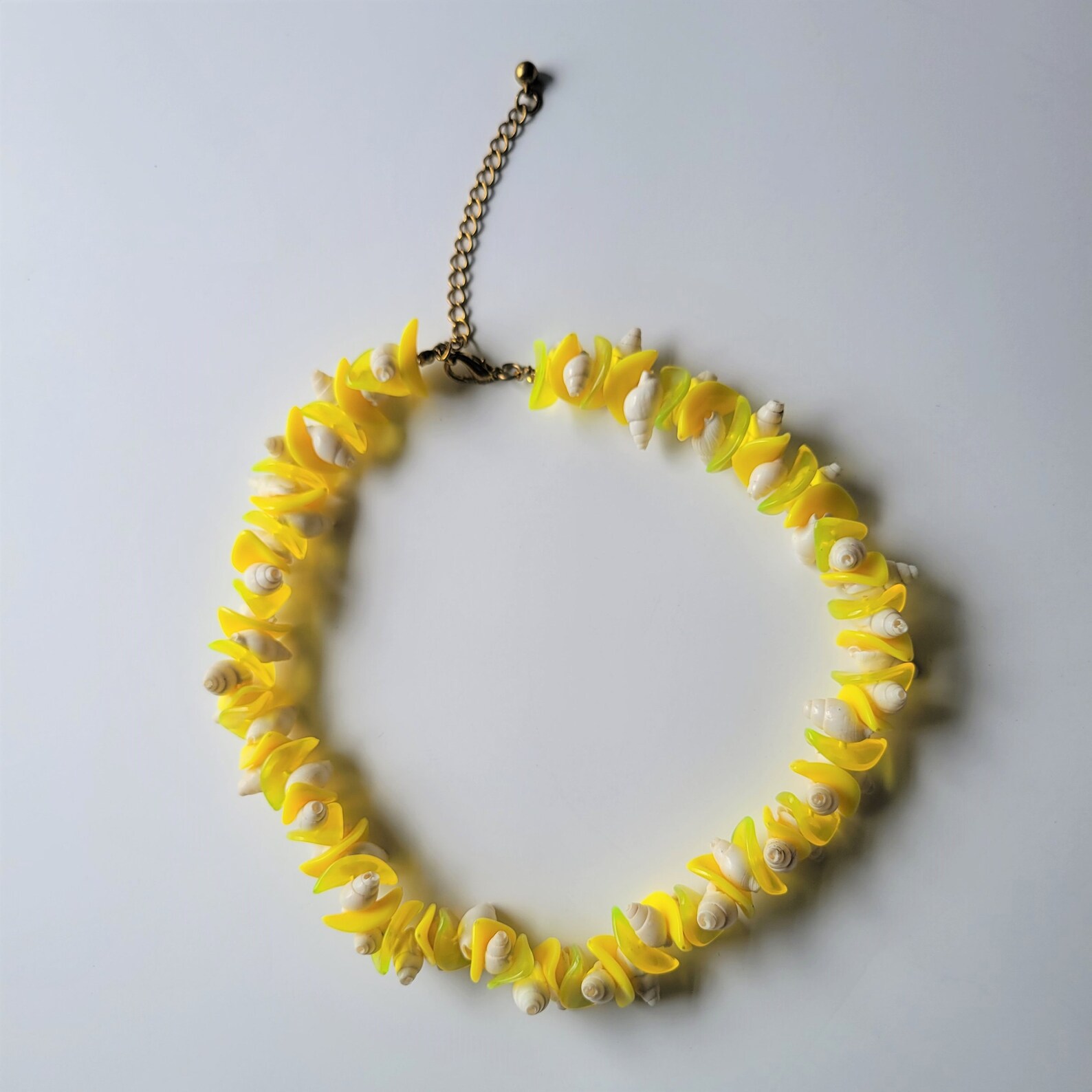 Retro Neon Yellow Lucite Bead and Shell Necklace - Etsy