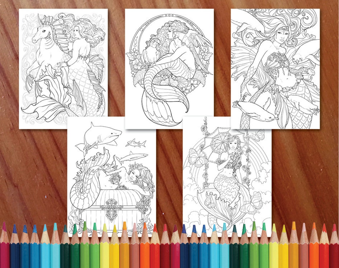 Mermaids and Animal Companions Coloring Collection Coloring - Etsy