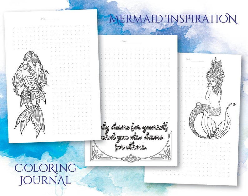 Mermaid Coloring Journal Bullet Journalling Writing Paper Art - Etsy