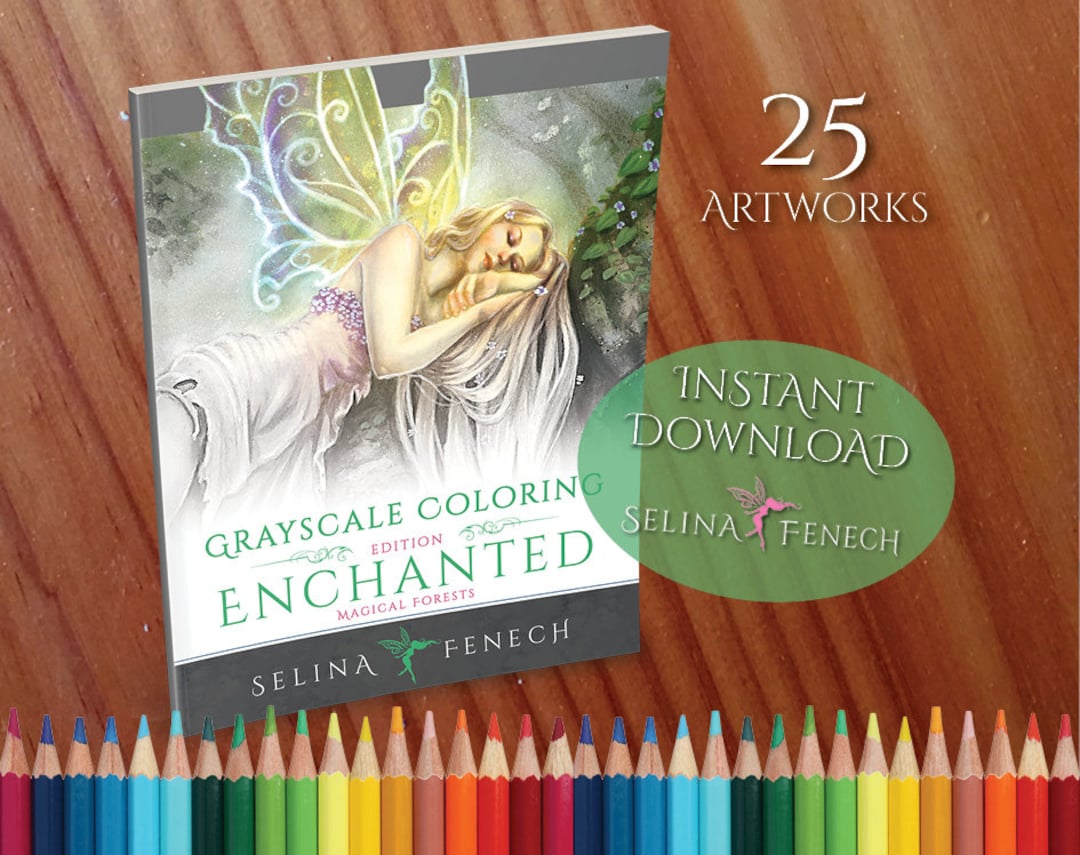 Enchanted Magical Forests Grayscale Coloring Collection Coloring Page ...