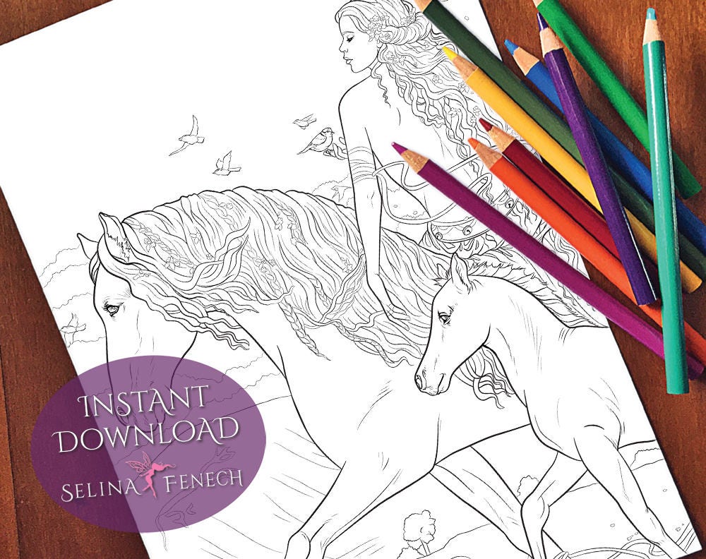 Rhiannon Goddess and Mythology Coloring Page/digi Stamp Fantasy ...