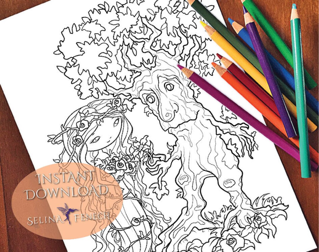 Dryad and Tree-man Faedorables Fantasy Beasts Coloring Page/digi Stamp ...