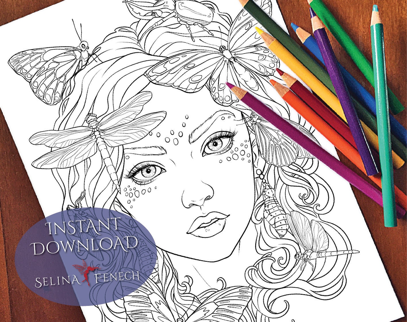 Insect Witch Wild Magic Coloring Page/digi Stamp Fantasy - Etsy