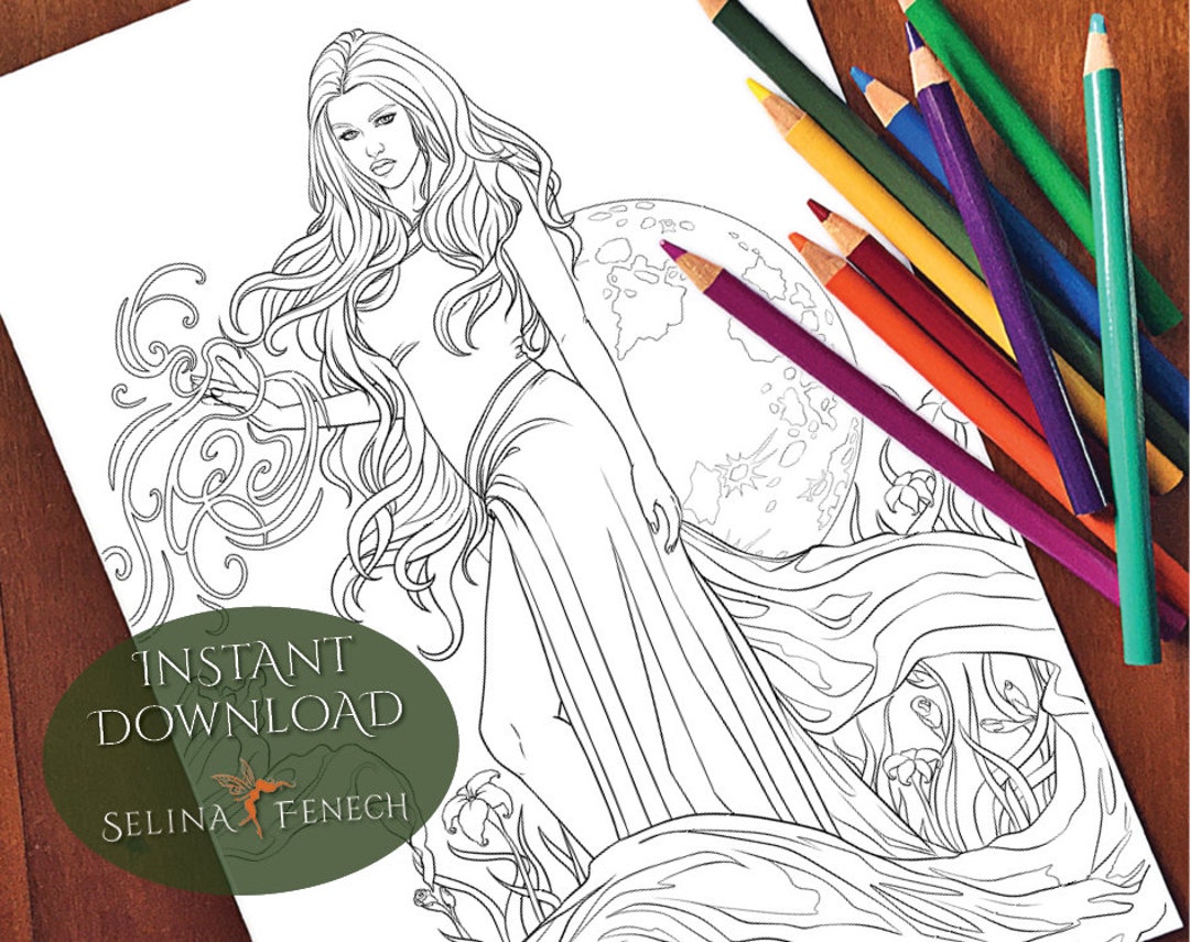 Dark Natural Enchantment Coloring Page/digi Stamp Fantasy Printable ...