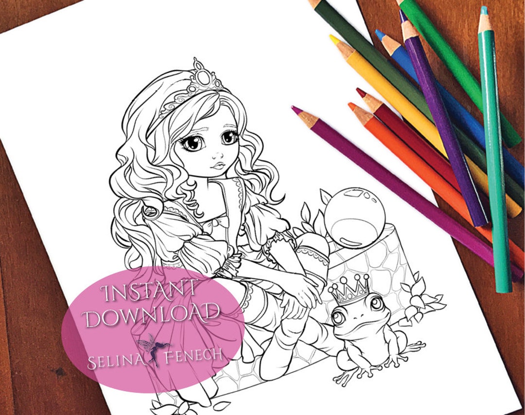 The Frog Prince Cute Fairy Tales Princesses and Fables Coloring Page ...